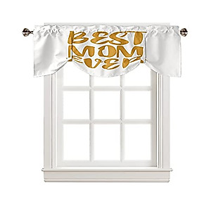 Funnywall88 Tie Up Curtain Valance for Living Room,Gold Best Mom Ever White Background Valance for Kitchen Window Valance Adjustable Tie-up Valance 18 Inch Rod Pocket 1 Panel