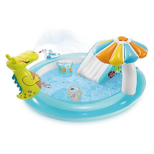 Intex Gator 6.6' x 5.6' x 4" Outdoor Inflatable Kiddie Pool Water Play Swim Center