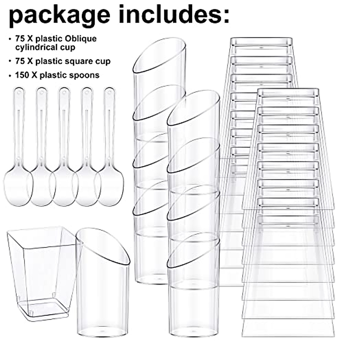 300 Pack Mini Dessert Cups with Spoons Clear Plastic Parfait Appetizer Cup Slanted Round Cup for Desserts Heart Square Clear Parfait Cups for Tasting Party Shooters Desserts (Round, Square, 3oz, 5oz)