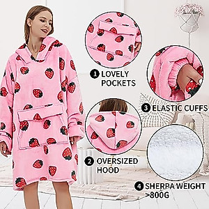 Fiosnow Strawberry Blanket Hoodies for Women and Men Adult Oversize Wearable Blanket Hoodies for Soft and Warm