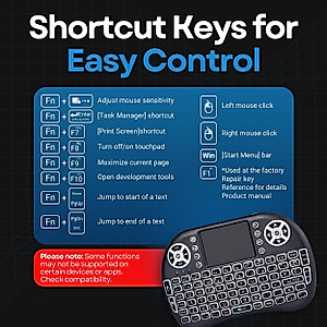 Wireless Mini Keyboard Remote Control Touchpad Mouse Combo Controller with RGB Backlit for Android TV Box Smart TV with OS+USB PC Computer Laptop Window OS HTPC Home Theater PC + USB 2.4GHz Dongle