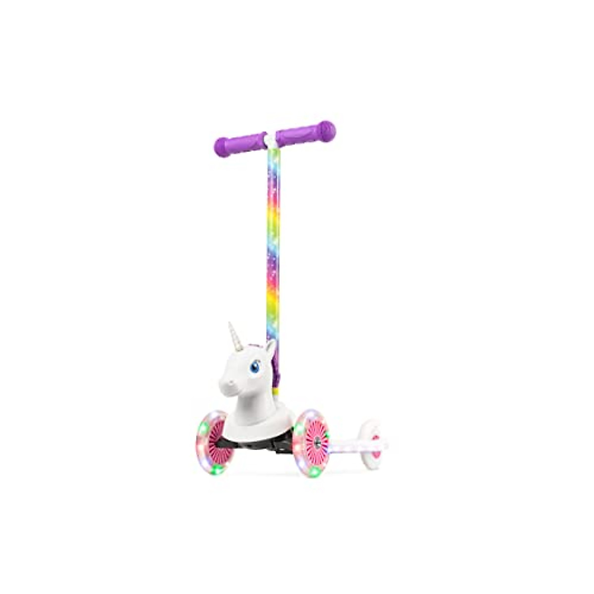 Dimensions Unicorn Kick Scooter for Kids, Self-Balancing 3 Wheeled Light Up Scooter with Extra Wide Anti-Slip Deck, Rear Brake, Lean to Steer, Lightweight Design, for Kids 3 and up, 75 LB Limit