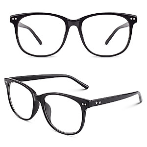 Happy Store Retro Clear Lens Fake Glasses Non Prescription Frame UV400 Protection,Glossy Black