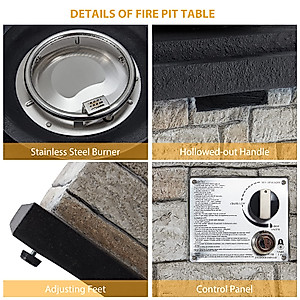 AVAWING Propane Firebowl Column, 40000 BTU Outdoor Gas Fire Pit, Compact Ledgestone Firepit Table with Lava Rocks and Rain Cover