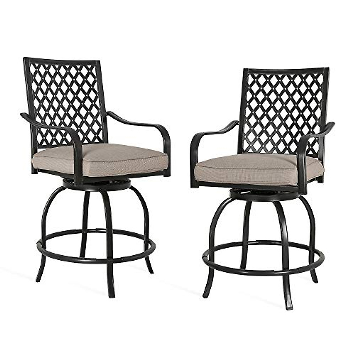 Iwicker Patio Swivel Bistro Chairs, Outdoor Steel Frame Counter Height Stools with 100% Polyester Cushion, Set of 2