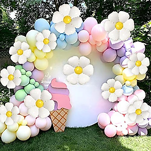 123 Pieces Daisy Balloon Garland Arch Kit Daisy Balloons Groovy Daisy Flower Pastel Macaron Balloons Spring Pastel Balloon Arch for Daisy Theme Party Baby Shower Decoration (Spring Style)