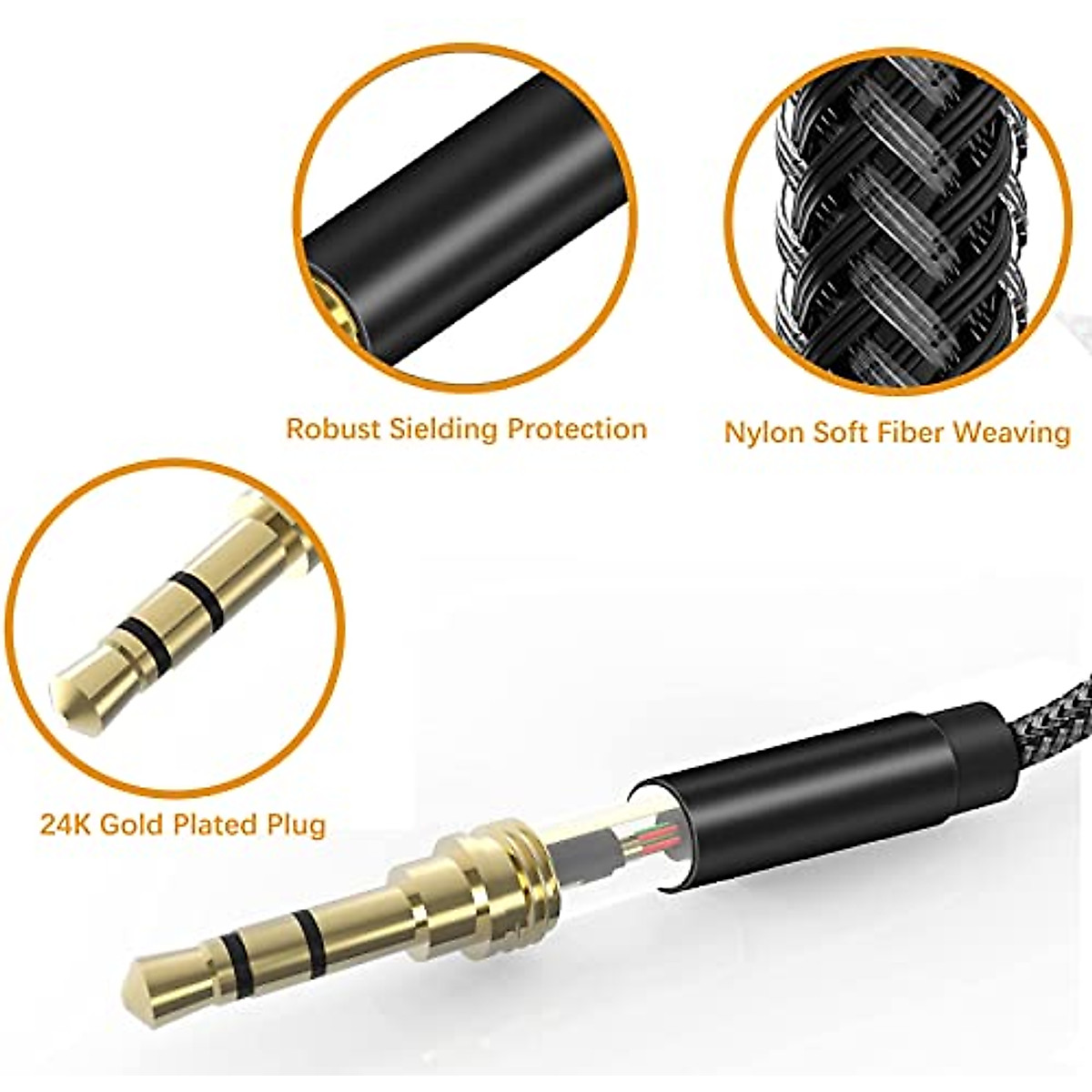 3 Pack Aux Cord, Aux Cable Braided [3.3ft/1M,Hi-Fi Sound], 3.5mm Audio Cable Male to Male Stereo Audio Aux Cord Compatible with Car/Echo/Headphones/Home Stereos/Speaker/Smartphones, Fits Most Aux Port