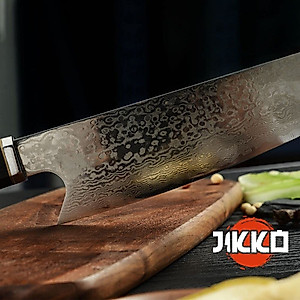 Jikko New Japanese Damascus Chef knife 13" Inch with Approved HRC60 Sharp Blade - Original model - Chef Knife with Ultra-Sharp Damascus Steel Blade and Rare Cocobolo Wood Handle