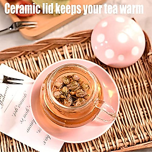 Aboyer Mushroom Cup Cute Glass Tea Cup with Infuser and Lid Kawaii Mushroom Mug Set Coffee Teapot with Ceramic Coasters 11oz (Orange)