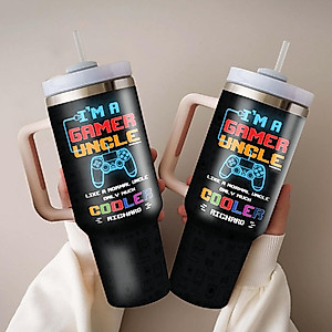 WAZONE Personalized Gamer Uncle Coffee Tumbler Tumbler 40oz with Handle and Straw Stainless Steel Custom Your Name Birthday Christmas Thanksgiving Gifts For Uncles Men From Sons Daughters