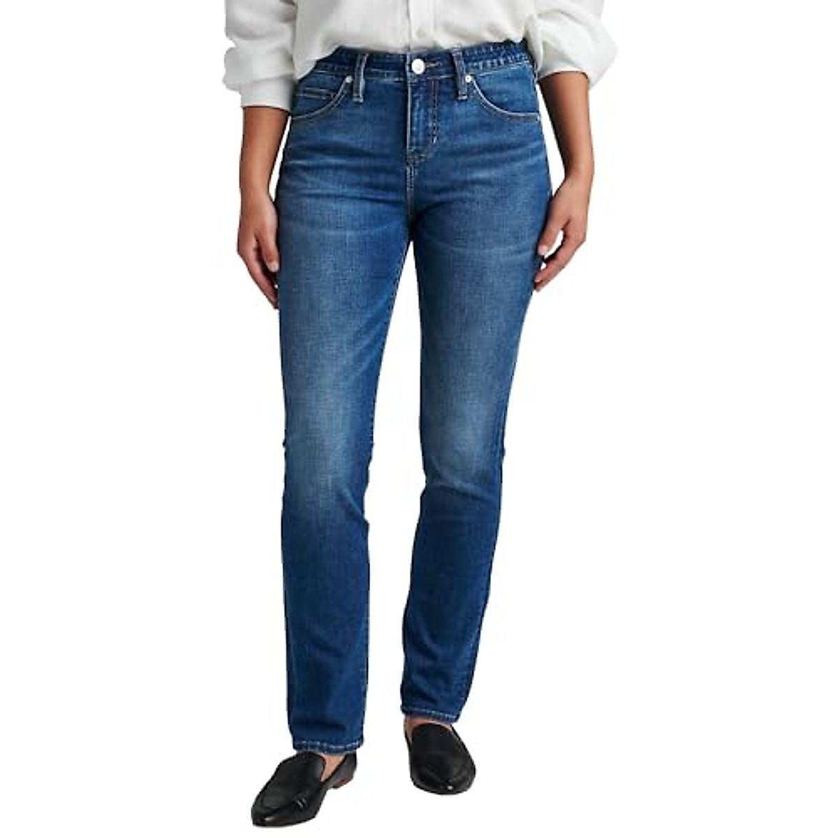 JAG Jeans Women's Ruby Mid Rise Straight Leg Jeans, Thorne Blue, 16