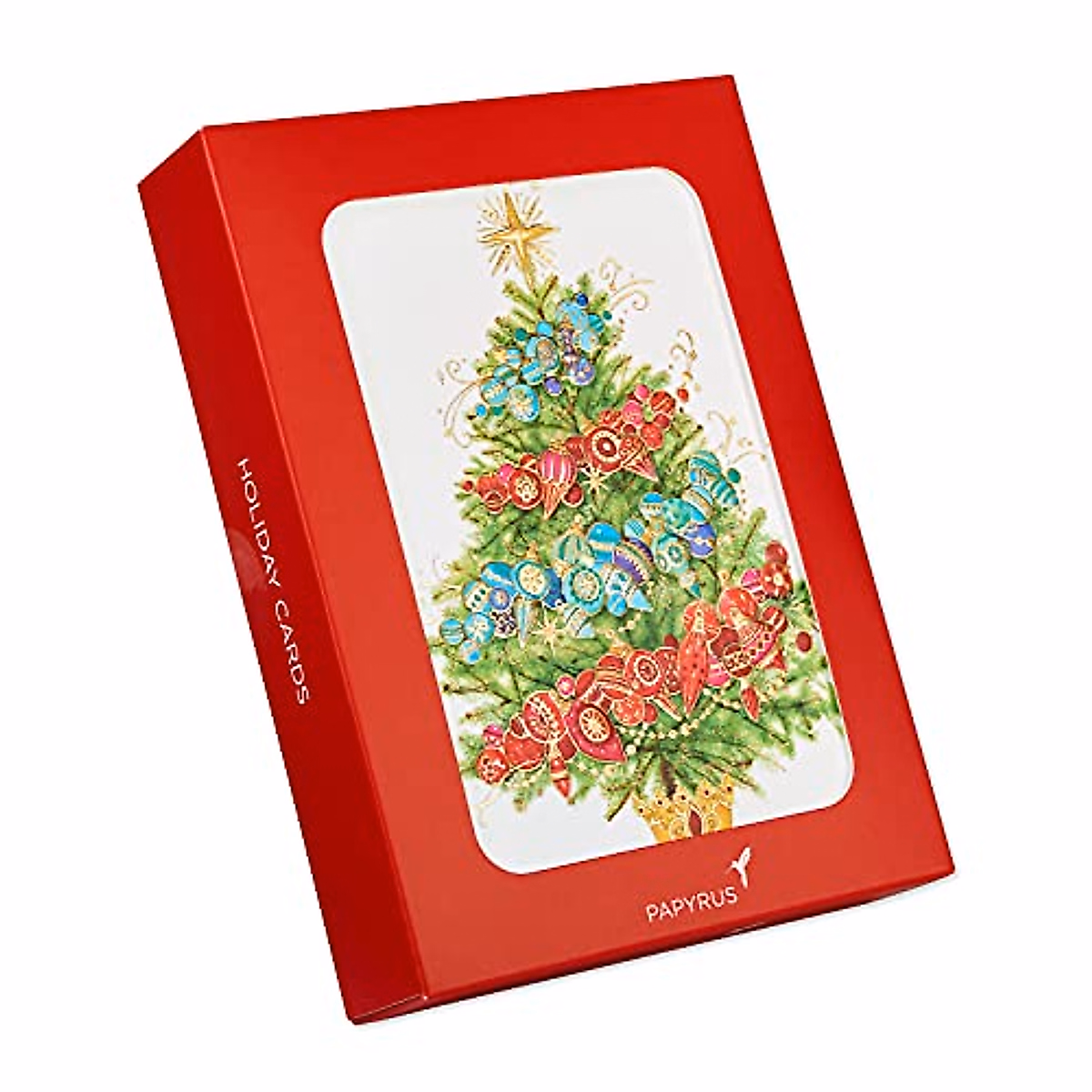 Papyrus Boxed Christmas Cards with Envelopes, Peace and Happiness, Glitter-Free Christmas Tree (12-Count)