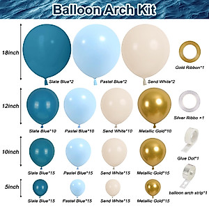 RUBFAC 168pcs Dusty Blue Balloon Garland Arch Kit, 18/12/10/5 Inch Sand White and Macaron Blue Balloons for Baby Shower Birthday Party Wedding Deorations