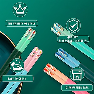 Chopsticks-Reusable Chopsticks Dishwasher Safe, 9.63 inch/24.3cm Matte Non-Slip Fiberglass Chop Sticks, Chinese/Japanese Korean Chop Sticks, 5 Pairs