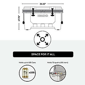 Igloo White IMX 70 Qt Lockable Insulated Ice Chest Injection Molded Cooler with Carry Handles