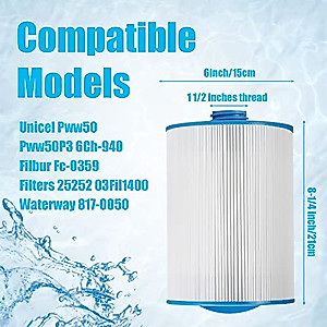 Spa Filter 1 1/2 Inch Coarse Thread Hot Tub Filter Compatible with Unicel PWW50 PWW50P3 6Ch-940 Filbur FC-0359 Filters 25252 03FIL1400 Waterway 817-0050 45 Sq. Ft Front Access Skimmer (6 Pcs)