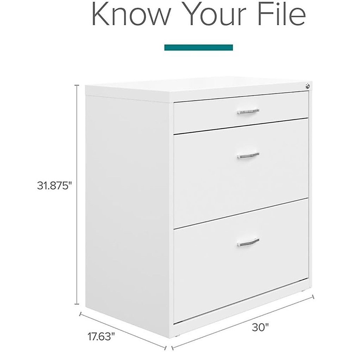 Hirsh Industries Space Solutions 30" W Metal 3 Drawer Home Office File Cabinet White