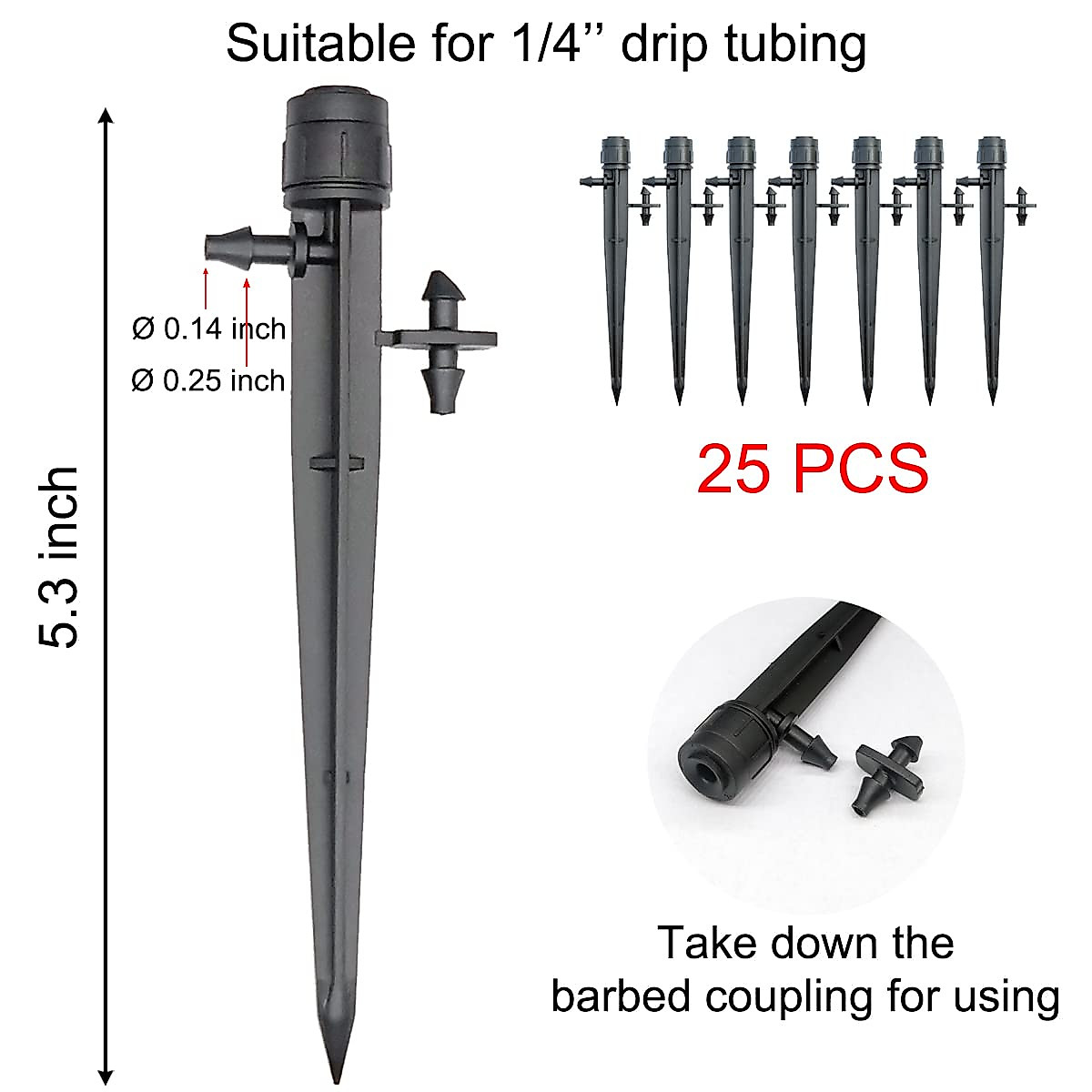Topiverse 25 Pcs Drip Irrigation Emitters, Adjustable Flow 0-20 GPH Irrigation Drippers with Stake, Full Circle Flow Sprinkler Head, Micro Sprinkler for Garden Patio Lawn Flower Bed