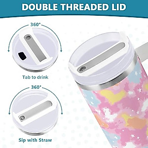 Emelivor Clouds Stars Pink 40 oz Tumbler with Lid and Straw Insulated Tumblers with Handle Travel Coffee Mug Cup Large Water Bottles Cup for Women Men Sports Gym