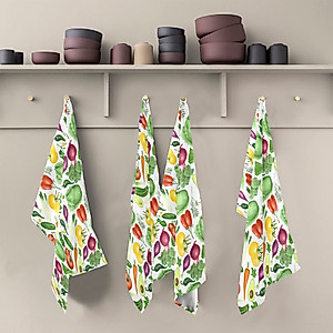 JSTEL Vegetable Kitchen Towels Set of 4,Quick Dry Dish Drying Towels Rectangle 18x28 inch Microfiber Kitchen Hand Towels Vegetable Pattern