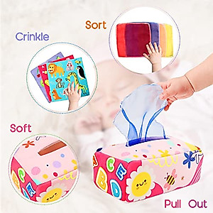 YOGINGO Baby Toys 6 to 12 Months - Baby Tissue Box Toy - Montessori Toys for 1 Year Old, Soft Stuffed High Contrast Crinkle Infant Sensory Toys, Boys&Girls Toddler Early Learning Toys Baby Gifts