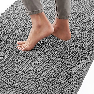 Gorilla Grip Bath Rug 30x20, Thick Soft Absorbent Chenille, Rubber Backing Quick Dry Microfiber Mats, Machine Washable Rugs for Shower Floor, Bathroom Runner Bathmat Accessories Decor, Grey