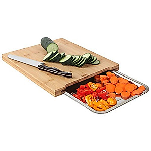 Lily’s Home Mess-Free Bamboo Cutting Board With Slide Out Drawer Tray, Large