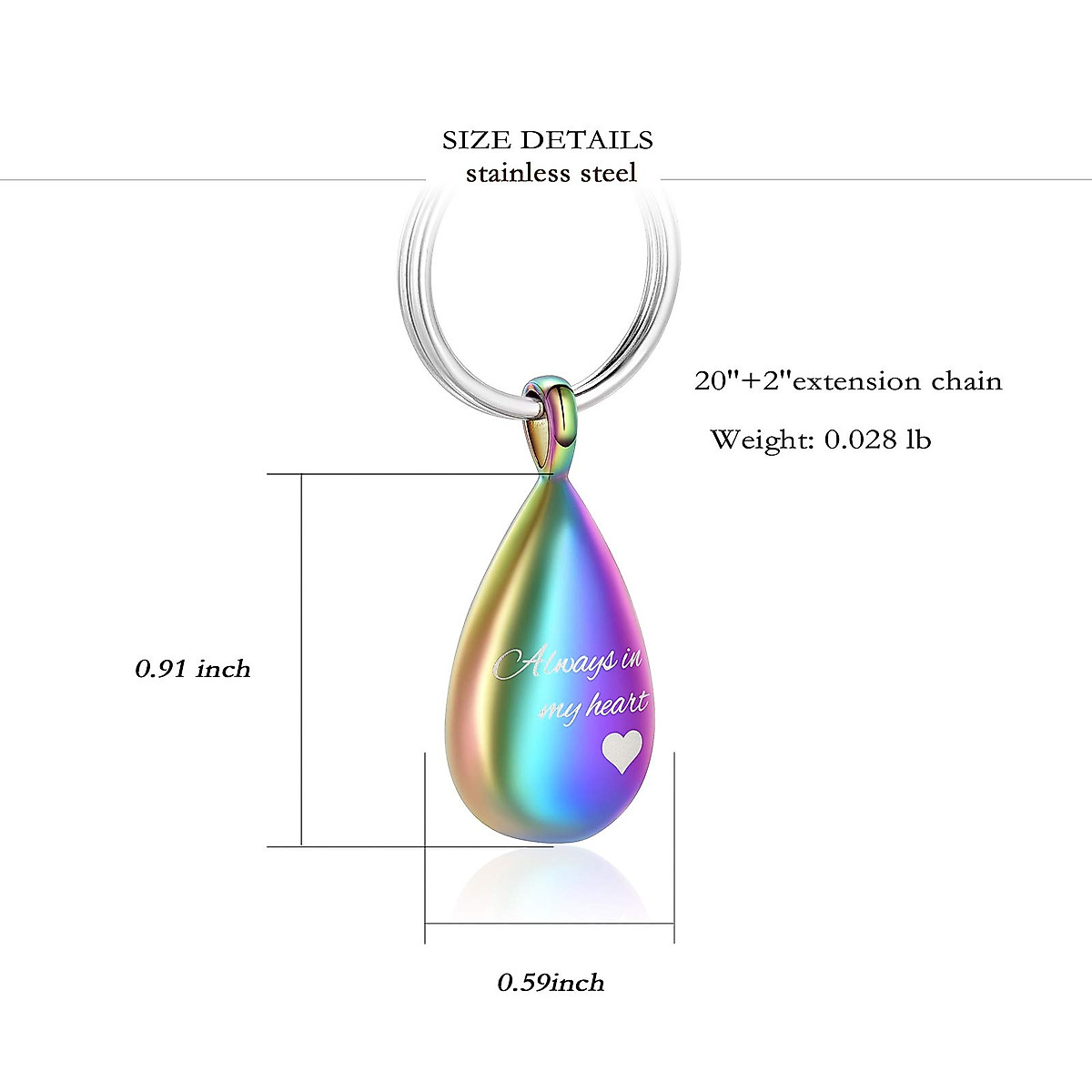 Yinplsmemory Cremation Keychain for Ashes Holder Memorial Keepsake Teardrop Locket Keychain Urn for Human/Pet Ashes (Rainbow)