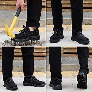 SUADEX Slip-On Loafers Steel Toe Shoes for Men Women Slip Resistant Work Puncture Safety Industrial Construction,Black 11 Women/9.5 Men