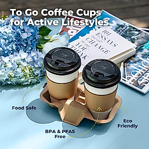 Fit Meal Prep 50 Pack 12 oz Disposable Coffee Cups with Lids, Sleeves and Stirrers, Premium To Go Coffee Cups with Lids, Durable Thickened Hot White Paper Cup for Cold/Hot Beverage Chocolate Cocoa