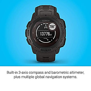 Garmin Instinct Solar, Solar-Powered Rugged Outdoor Smartwatch, Built-in Sports Apps and Health Monitoring, Graphite (Renewed)
