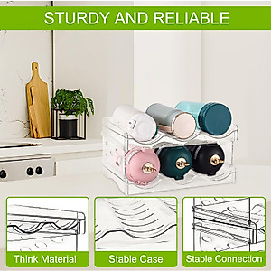 Stackable Bottle Rack Organizer for Refridgerator, Stackable Canned Food Pop Cans Container Water Tumbler for Fridge Pantry Rack Freezer, Clear Plastic Storage Bins,Holds 6-12 Long Bottles Cans Each