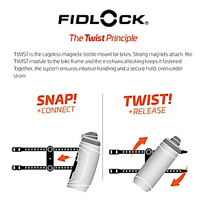 FIDLOCK Twist Bottle 590 & Uni Base Set - New Leak-Proof, Self-Sealing Bottle Cap - Bike Water Bottle Holder with No Screws & Attached Bottle - Cage Free Magnetic Rack - Smoke