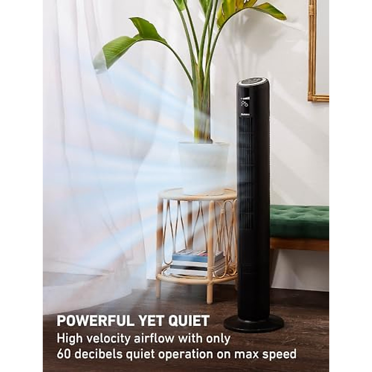 HOLMES 42" SmartConnect WI-FI Digital Tower Fan, ClearRead Display, Alexa Voice Control, 90° Oscillation, 5 Speeds, 4 Modes, 8-Hour Timer, Home, Bedroom or Office, Remote Control, Matte Black