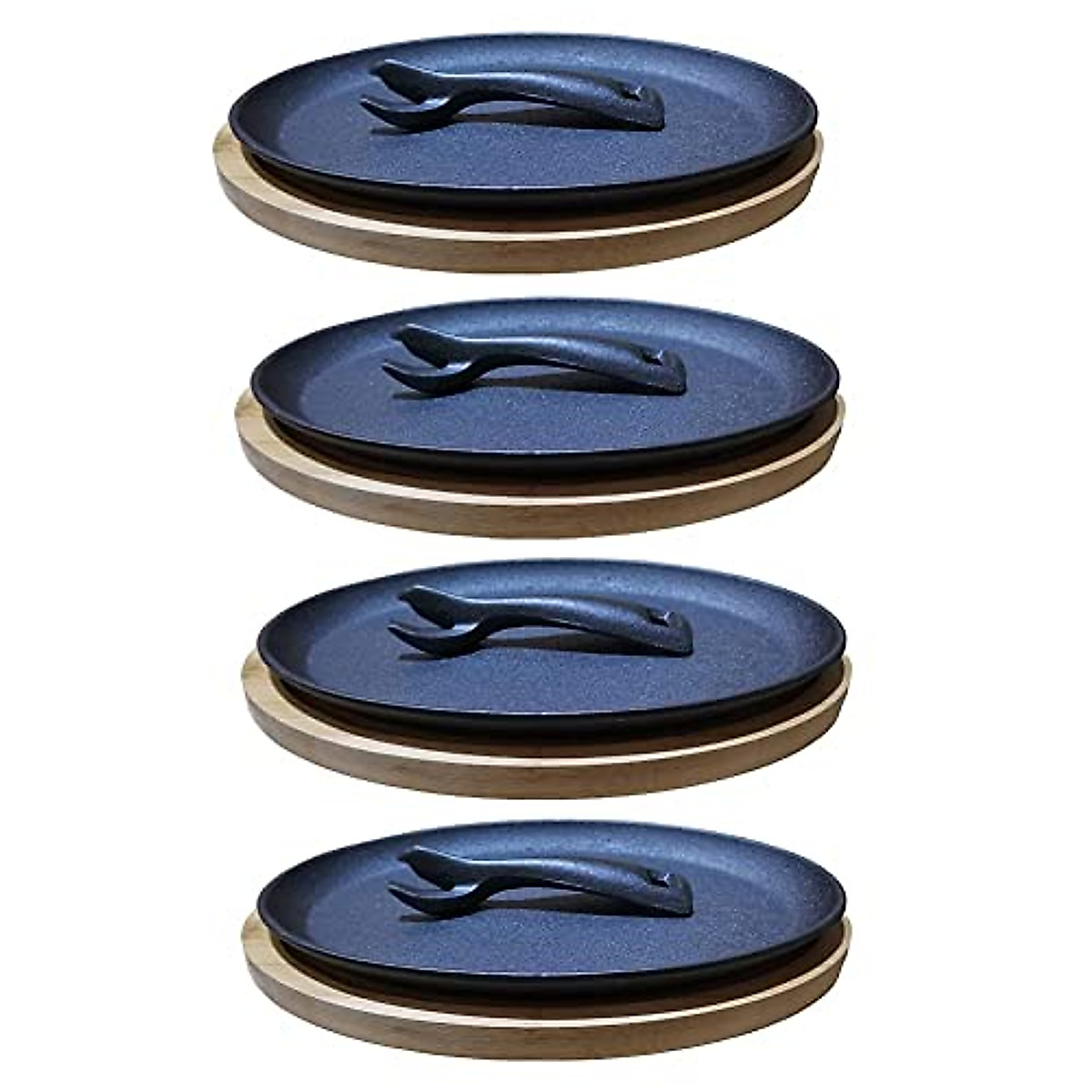 HAWOK Cast Iron Fajita pan with Bamboo Tray and Handle Set of 4…