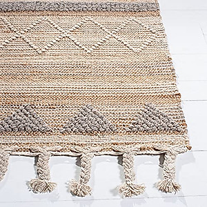 SAFAVIEH Natura Collection Accent Rug - 4' x 6', Natural & Beige, Flat Weave Boho Braided Tassel Jute & Wool Design, Ideal for High Traffic Areas in Entryway, Living Room, Bedroom (NAT278A)