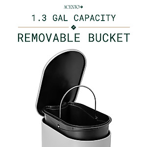 ACENTO Oval Soft-Close Step On Bathroom Wastebin, Stainless Steel Trash Can with Premium Pedal, 1.3 Gallon, 5 Liter Capacity (Matte Black)
