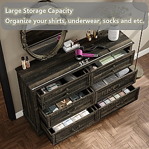 Furnihold Farmhouse 6 Drawers Dresser for Bedroom, Black Double Dresser, Wide Chest of Drawers for Bedroom, Living Room,Hallway