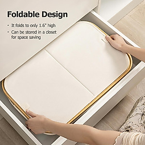 joybest Laundry Hamper with Lid, Beige Large Double Laundry Basket with Bamboo Handles Removable Bags, 2 Section Dirty Clothes Hamper for Laudry Room, Bathroom & Bedroom