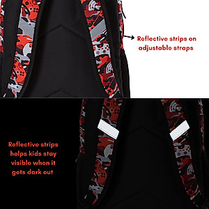 RALME Red Camo Gaming Backpack Set for Boys, 16 inch, 6 Pieces - Includes Foldable Lunch Bag, Water Bottle, Key Chain, & Pencil Case