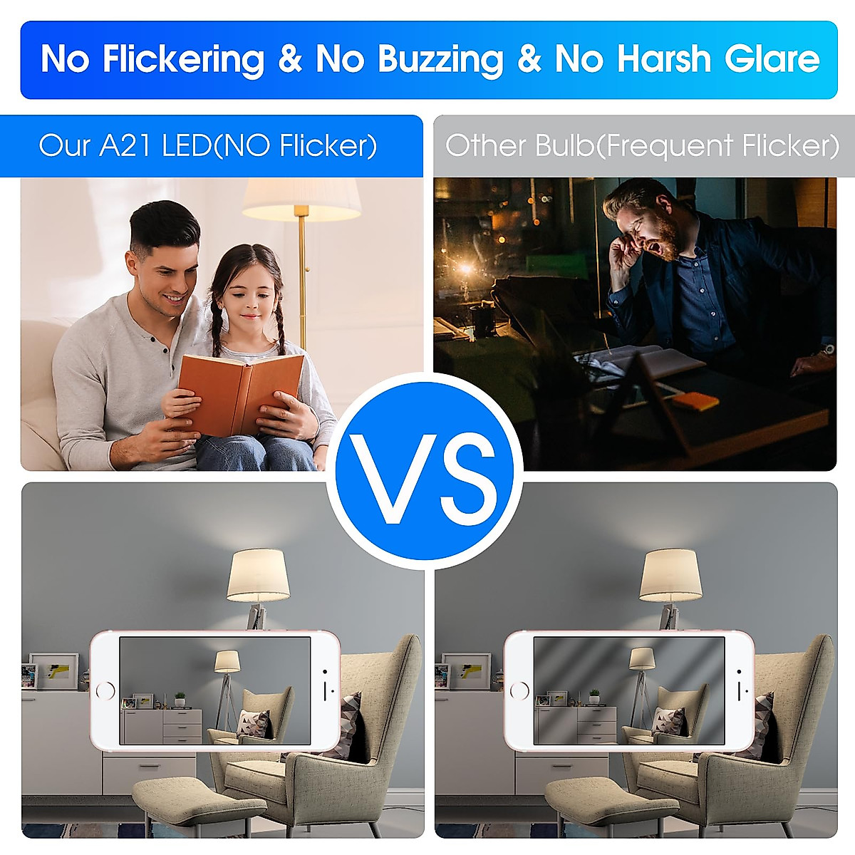 E ENERGETIC LIGHTING 4 Pack Dimmable A21 LED Bulb, 150 Watt Equivalent, Daylight 5000K, 2600LM Super Bright Light Bulbs, E26 Standard Base, Damp Rated, UL Listed