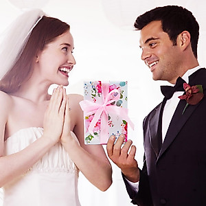 Wedding Wrapping Paper and Ribbon Set for Girls Women, 6 Folded Sheets Pink Red Rose Design, 20 x 28 inch Gift Wrap Paper for Floral Bridal Shower Engagement Wedding Birthday Party Anniversary