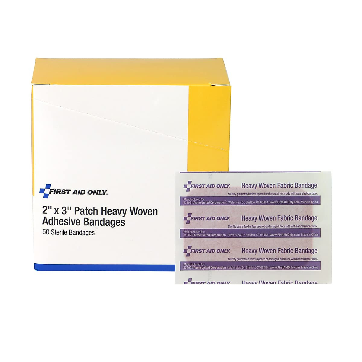 First Aid Only 1-750 Heavy Woven Fabric Adhesive Bandages, 2" x 3" Extra Large, 50 Count