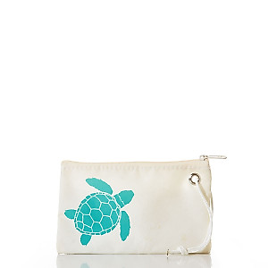 Sea Bags Recycled Sail Cloth Aquamarine Sea Turtle Wristlet Zip Top Wristlet Clutch Zippered Wallet with Strap
