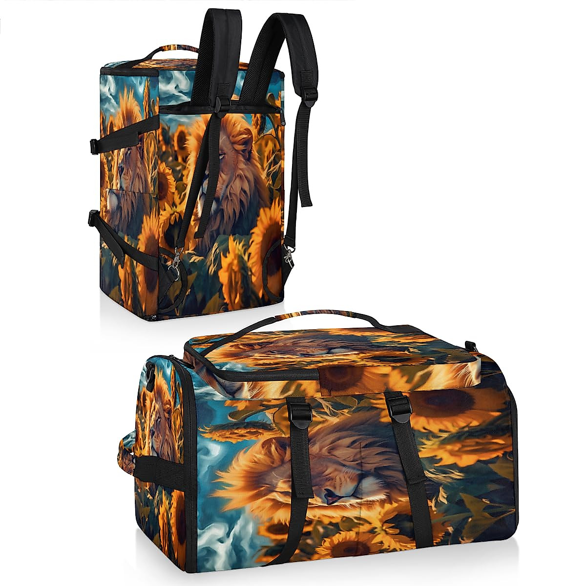 Animal Lion in Sunflowers（08） Gym Duffle Bag for Traveling Sports Tote Gym Bag with Shoes Compartment Water-resistant Workout Bag Weekender Bag Backpack for Men Women