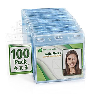 EcoEarth Horizontal Card Protector with Soft Edge (Large 4x3, 100 Pack) Clear Plastic Pouch for ID Name Badge Holders, Conference Nametag Sleeves, No Zipper for Quick and Easy Loading of Card Inserts