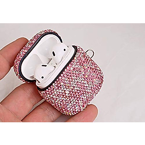 Sparkly Diamond Case for AirPods with Keychain, Shockproof Protective Premium Bling Rhinestone Cover Skin Compatible with AirPods Charging Case 2 & 1(Pink+AB C6)