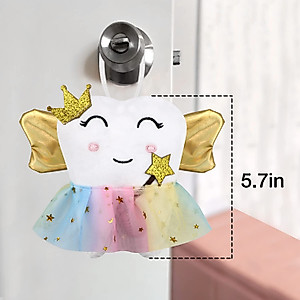 Xunboo Cute Tooth Fairy Pillow with Wings and Colorful Skirt Tooth Fairy Doll with Pocket on Back Toothfairy Keepsake Gift for Girl and Boys