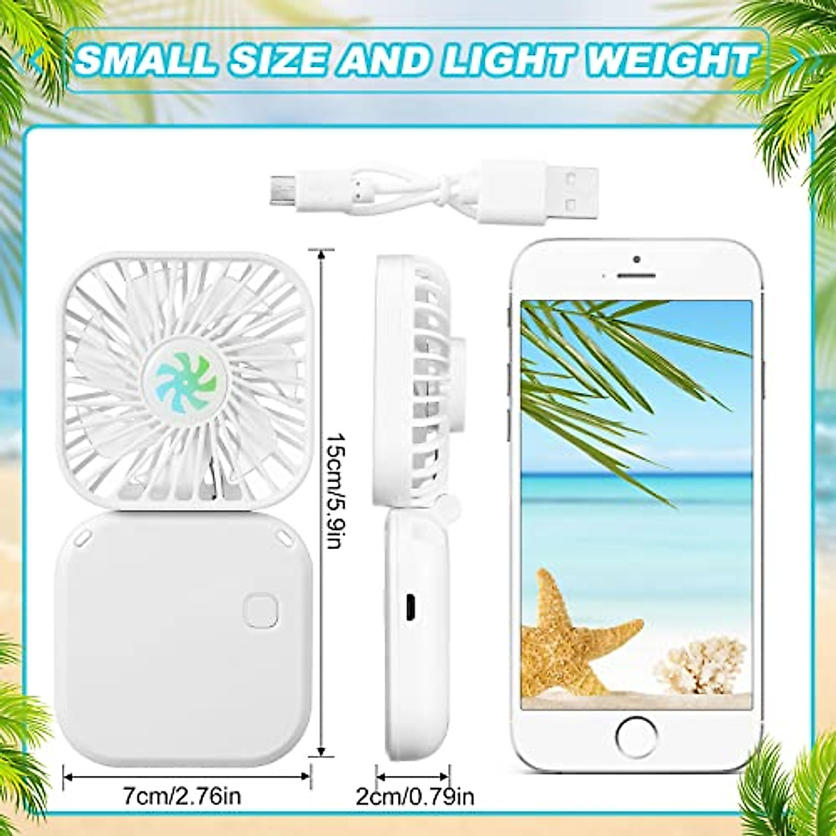 6 Pack Necklace Fans Portable Neck Hanging Fan Mini Fan Handheld Hand Held Fan for Cooling Small Personal Hands Free Fan USB Rechargeable Battery 3 Speed Air Circulatory Fan (Blue, Pink, White)