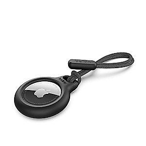 Belkin Apple Airtag Secure Holder With Strap - Apple Air Tag Keychain - Airtag Holder With Strap For Key Ring - Airtag Keychain Accessories - Scratch Resistant Airtag Case With Raised Edges - Black